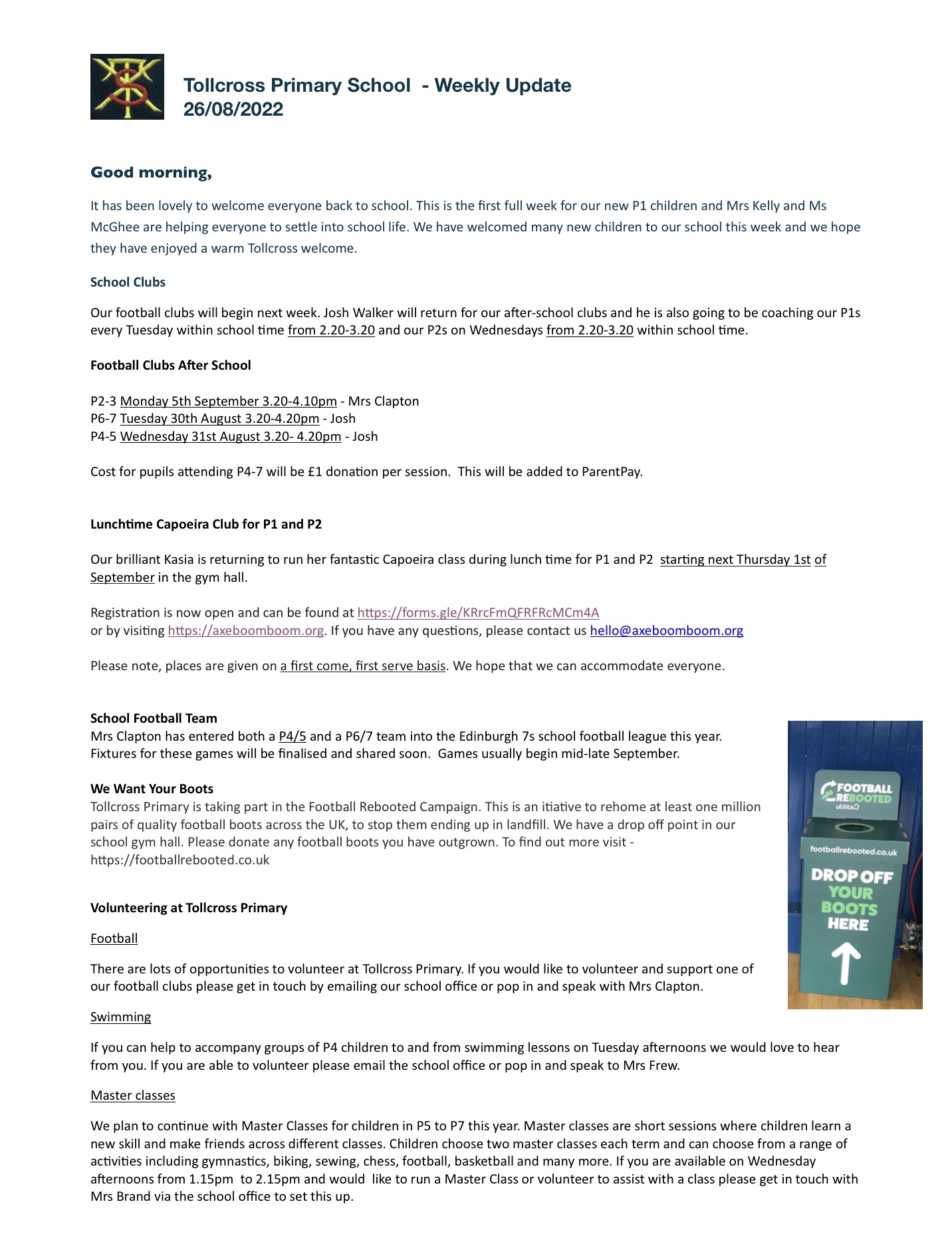 Weekly Update 26/08/2022 | Tollcross Primary School