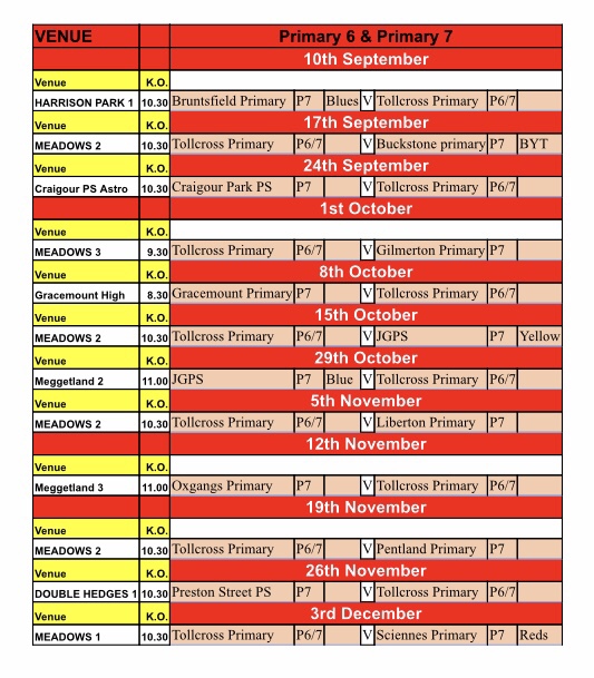 P6 and P7 School Football Team Fixtures | Tollcross Primary School