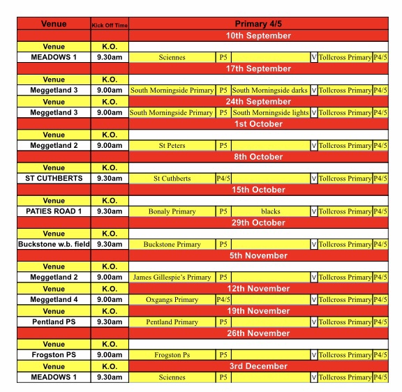 P4 and P5 School Football Team Fixtures | Tollcross Primary School