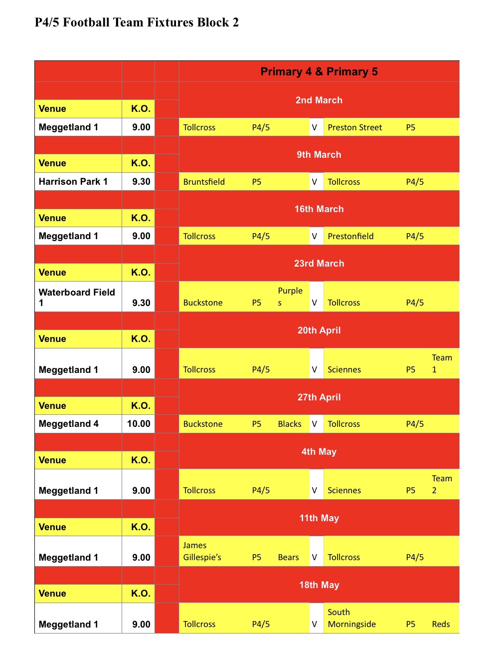 Football Fixtures | Tollcross Primary School