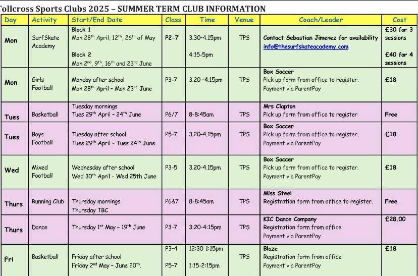 Summer Sports Clubs | Tollcross Primary School